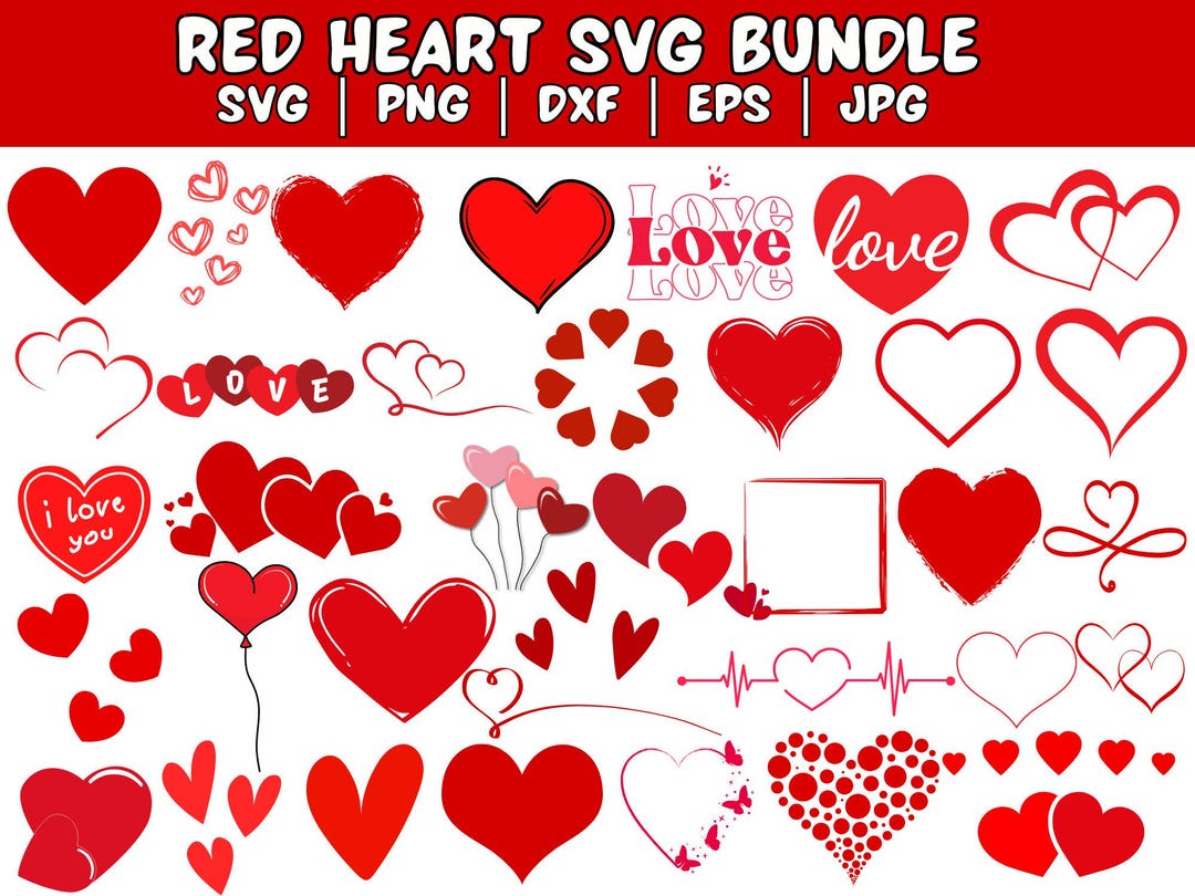 Red Heart SVG, Valentine's Day Svg, Red Hearts Bundle, Love Svg, Heart ...