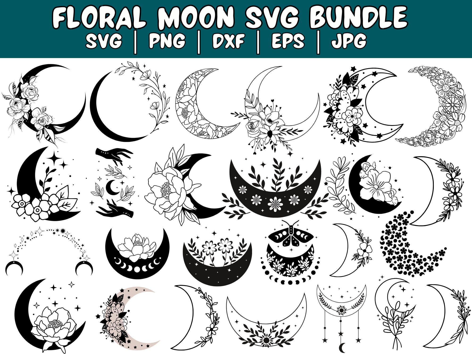 Floral Moon Svg Bundle, Floral Moon Clipart ,moon Flower Svg Cut Files ...