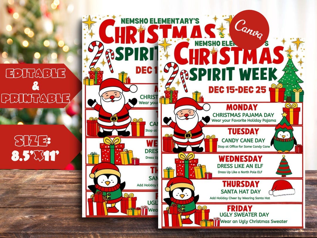 Customizable Holiday School Spirit Week Flyer, PTO Schedule, December ...