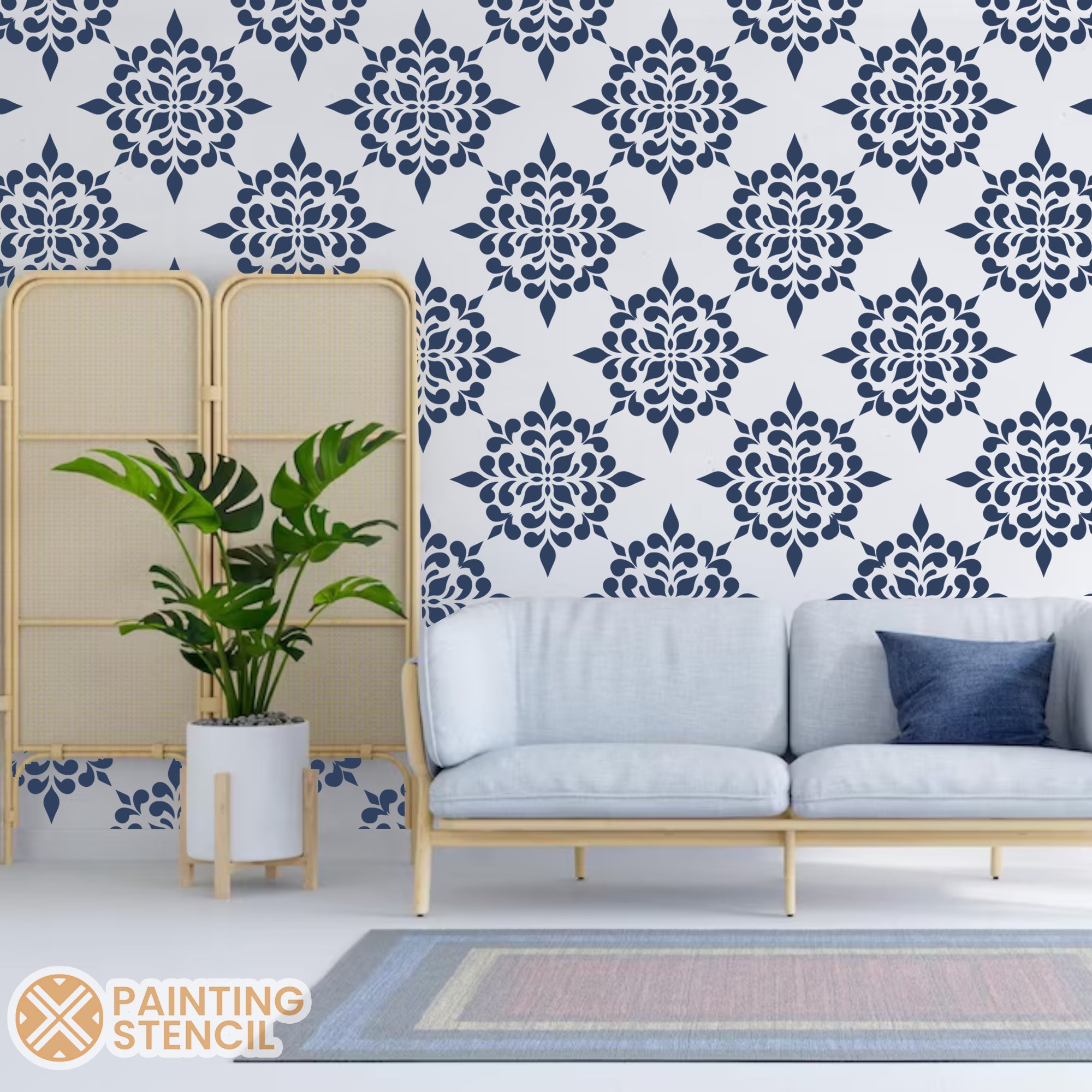 Damask Pattern Wall Stencil Damask Stencil, Damask Walls, Large ...