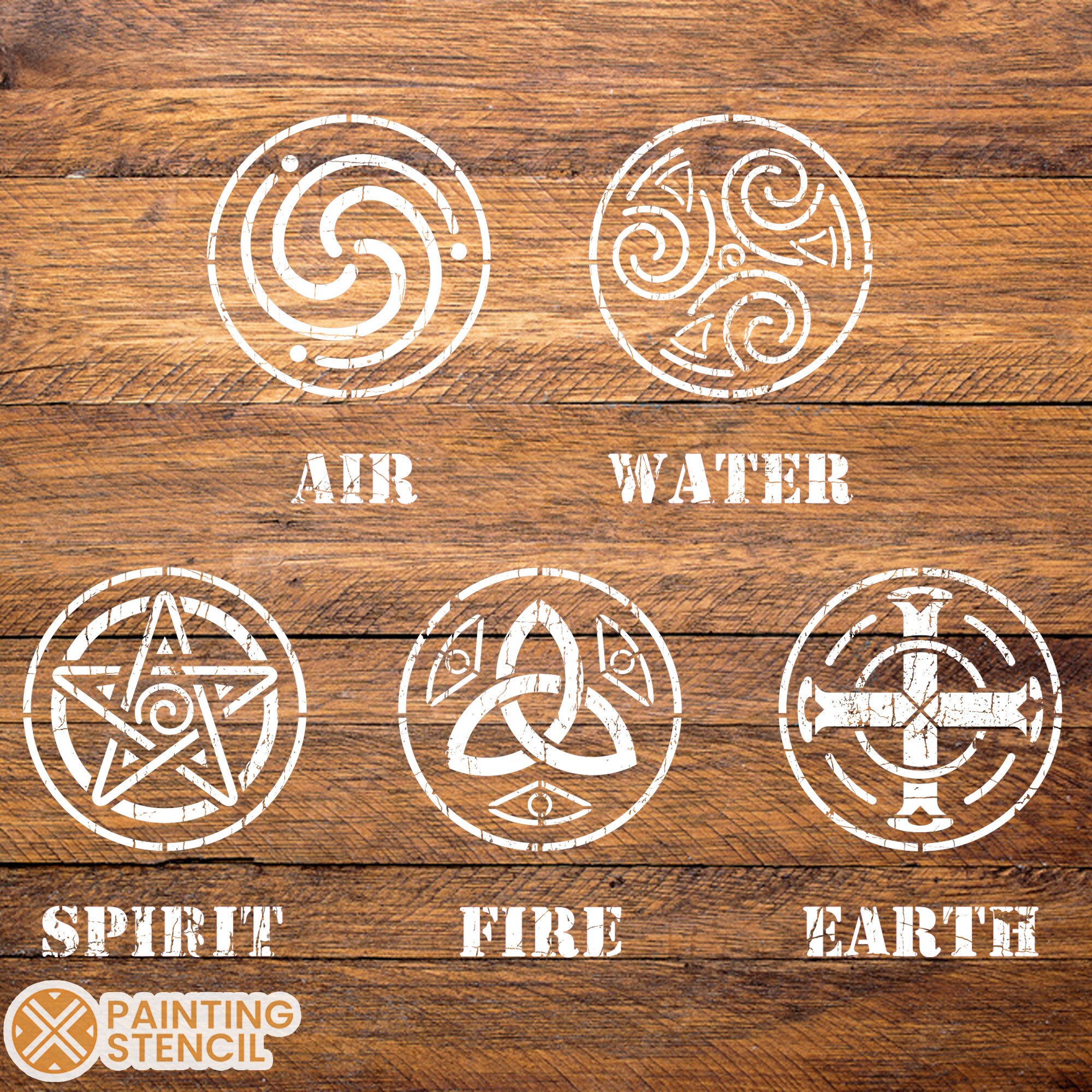 Five Elements Stencil, Air Water Earth Fire Spirit Elements Stencil ...