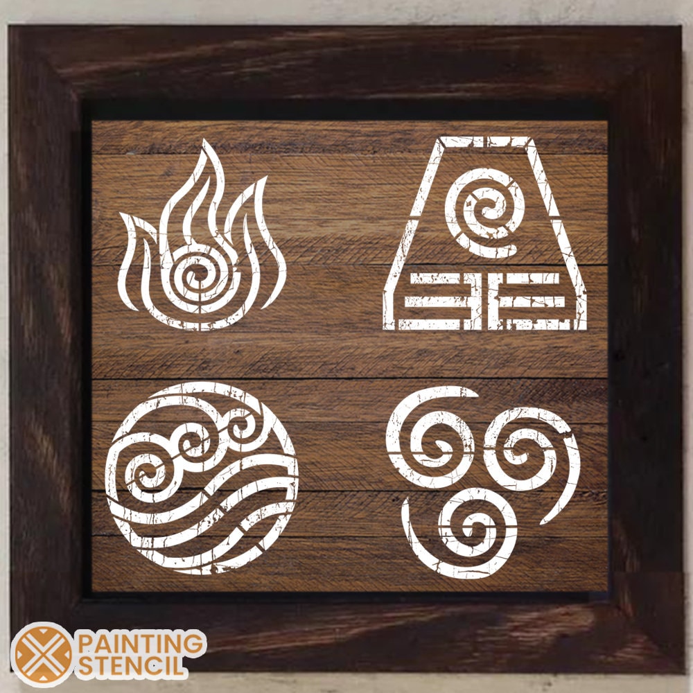 Four Elements Stencil, Air Water Earth Fire Elements Stencil, Set of 4 ...