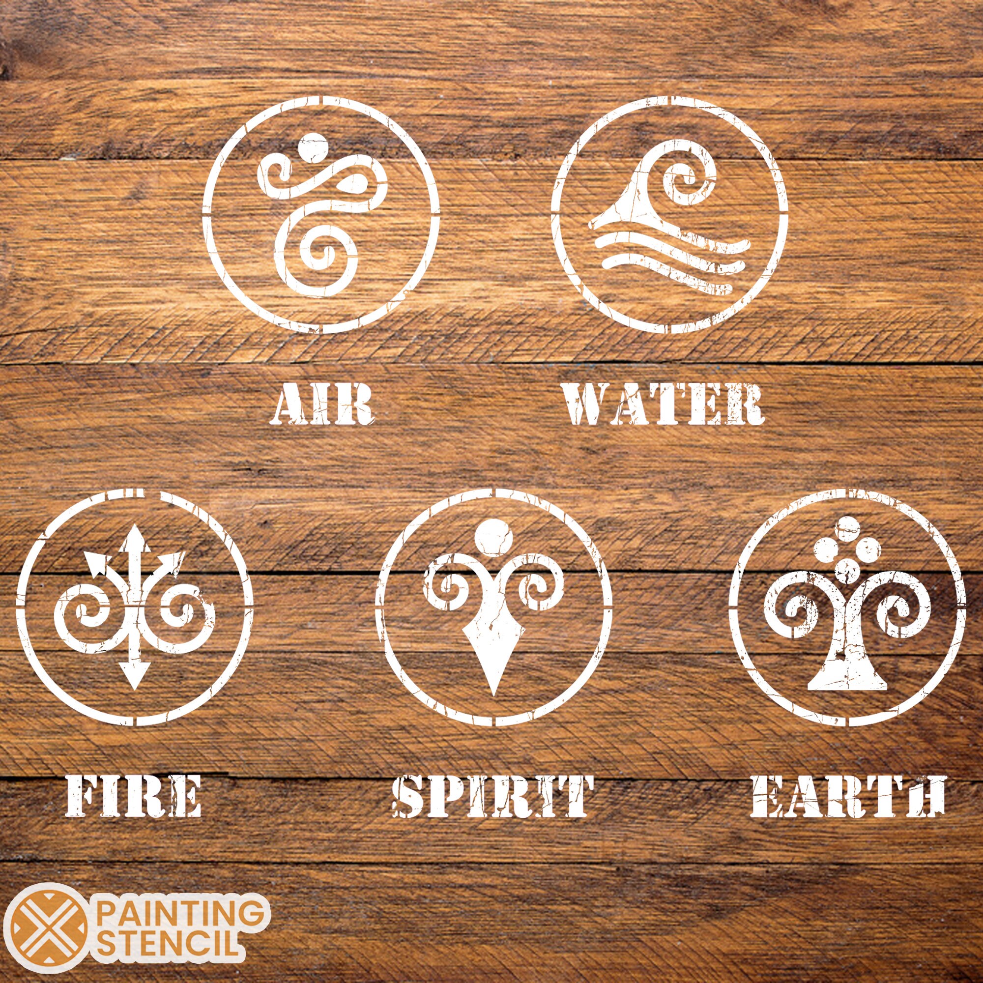 Air Water Earth Fire Spirit Elements Stencil, Five Elements Stencil, Set of 5 Elements Stencils ...