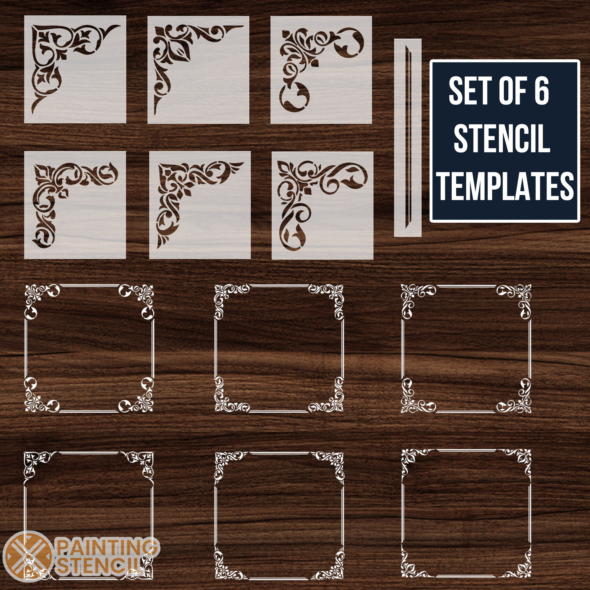 Victorian Corner Stencil, Set of 6 Corner Frame Stencils, Set of 6 ...