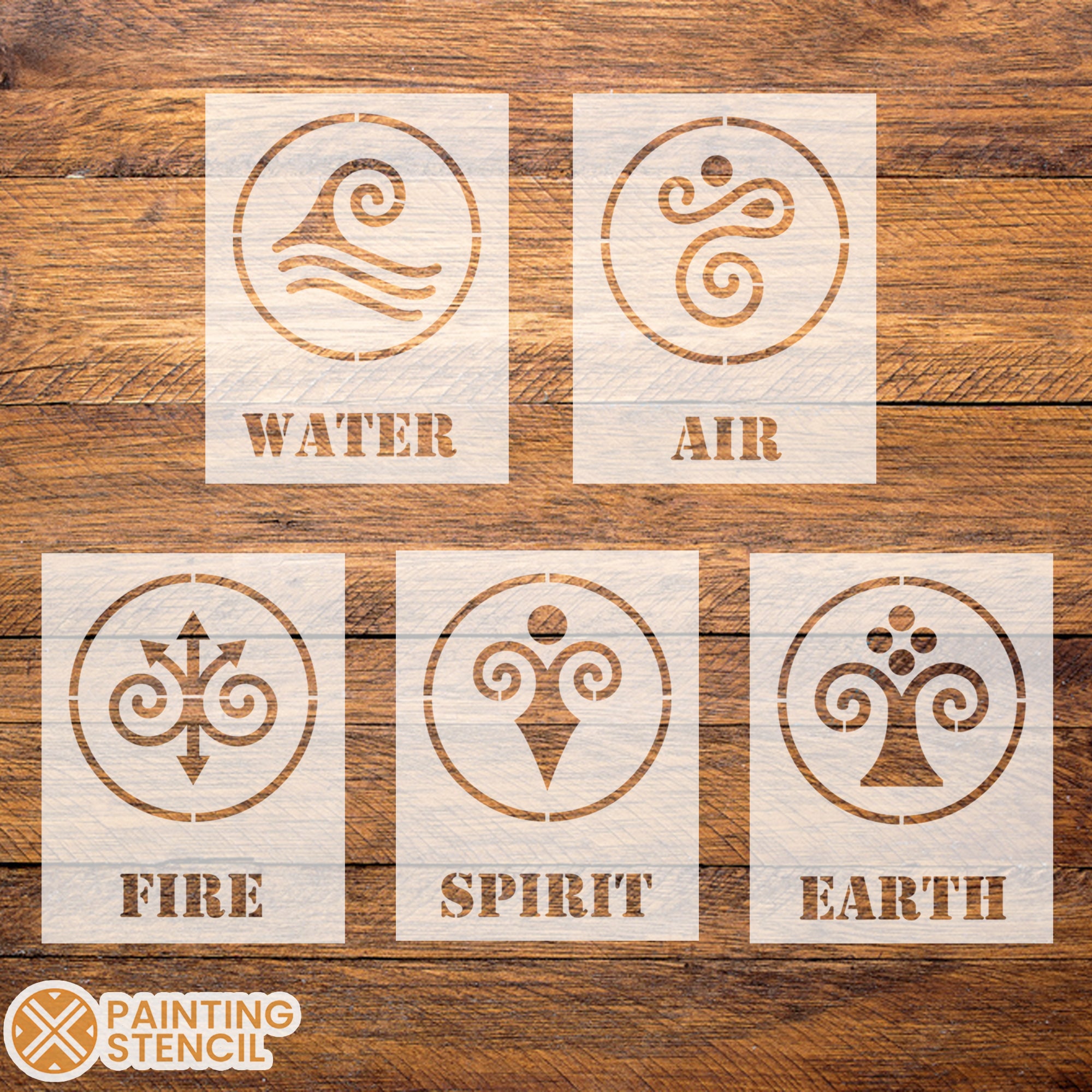 Air Water Earth Fire Spirit Elements Stencil, Five Elements Stencil, Set of 5 Elements Stencils ...