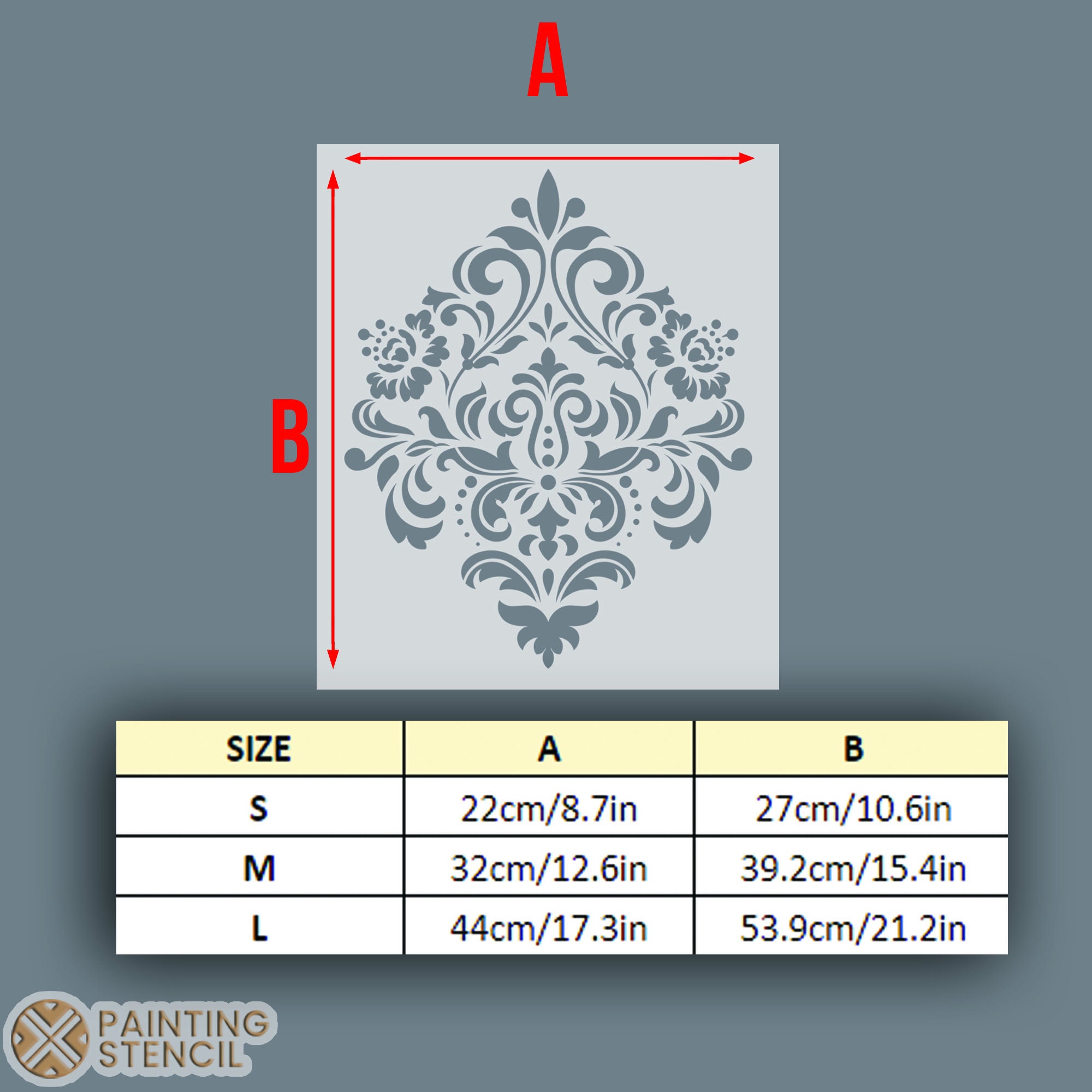 Damask Pattern Wall Stencil - Damask Stencil, Pattern Stencil, Damask ...