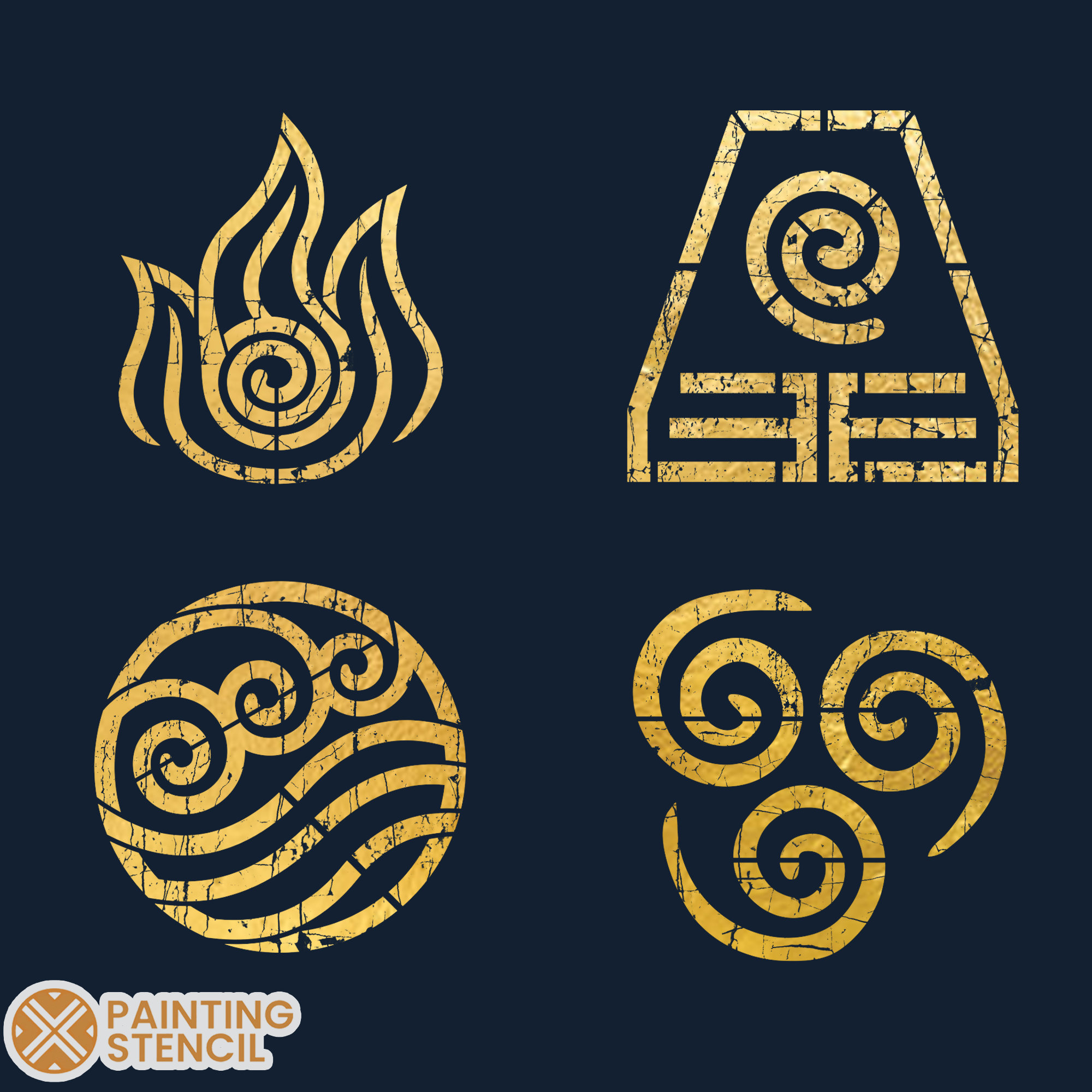 Four Elements Stencil, Air Water Earth Fire Elements Stencil, Set of 4 ...