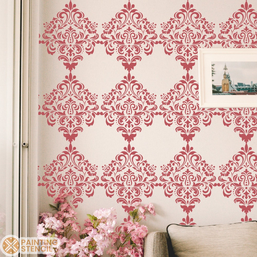 Damask Pattern Wall Stencil - Damask Stencil, Pattern Stencil, Damask ...