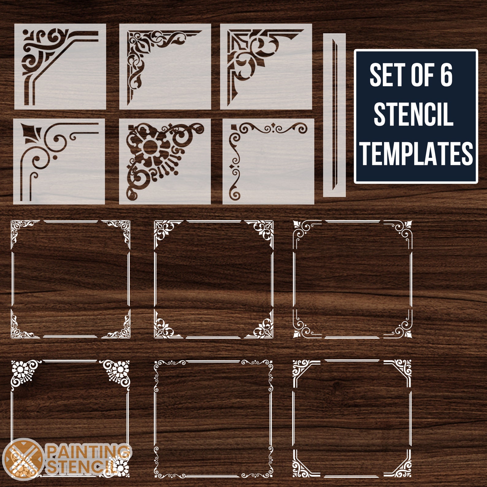 Set of 6 Corner Frame Stencils, Set of 6 Stencil Templates, Victorian ...