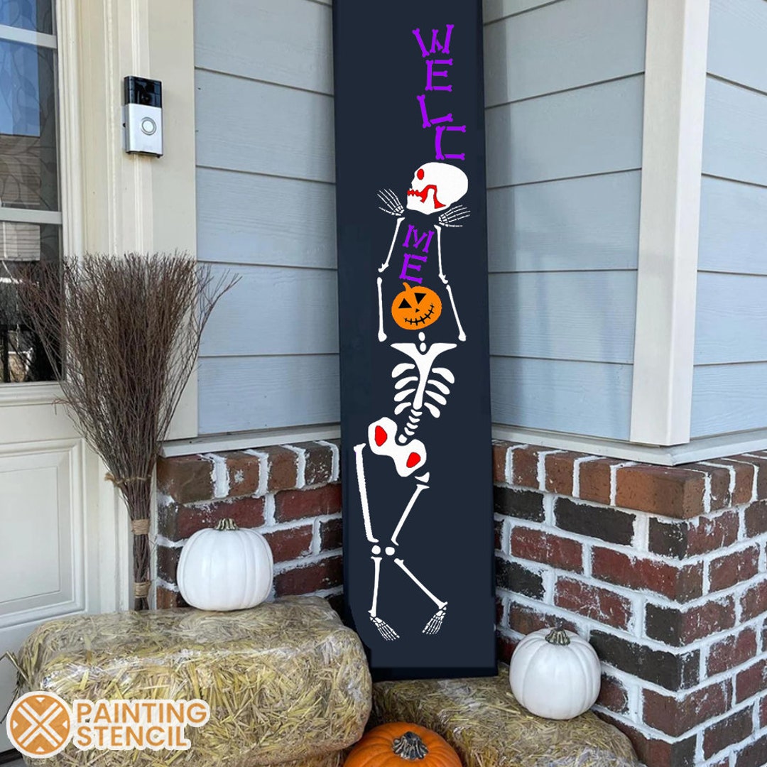 Skeleton Porch Stencil, Halloween Porch Stencil,skeleton Welcome ...