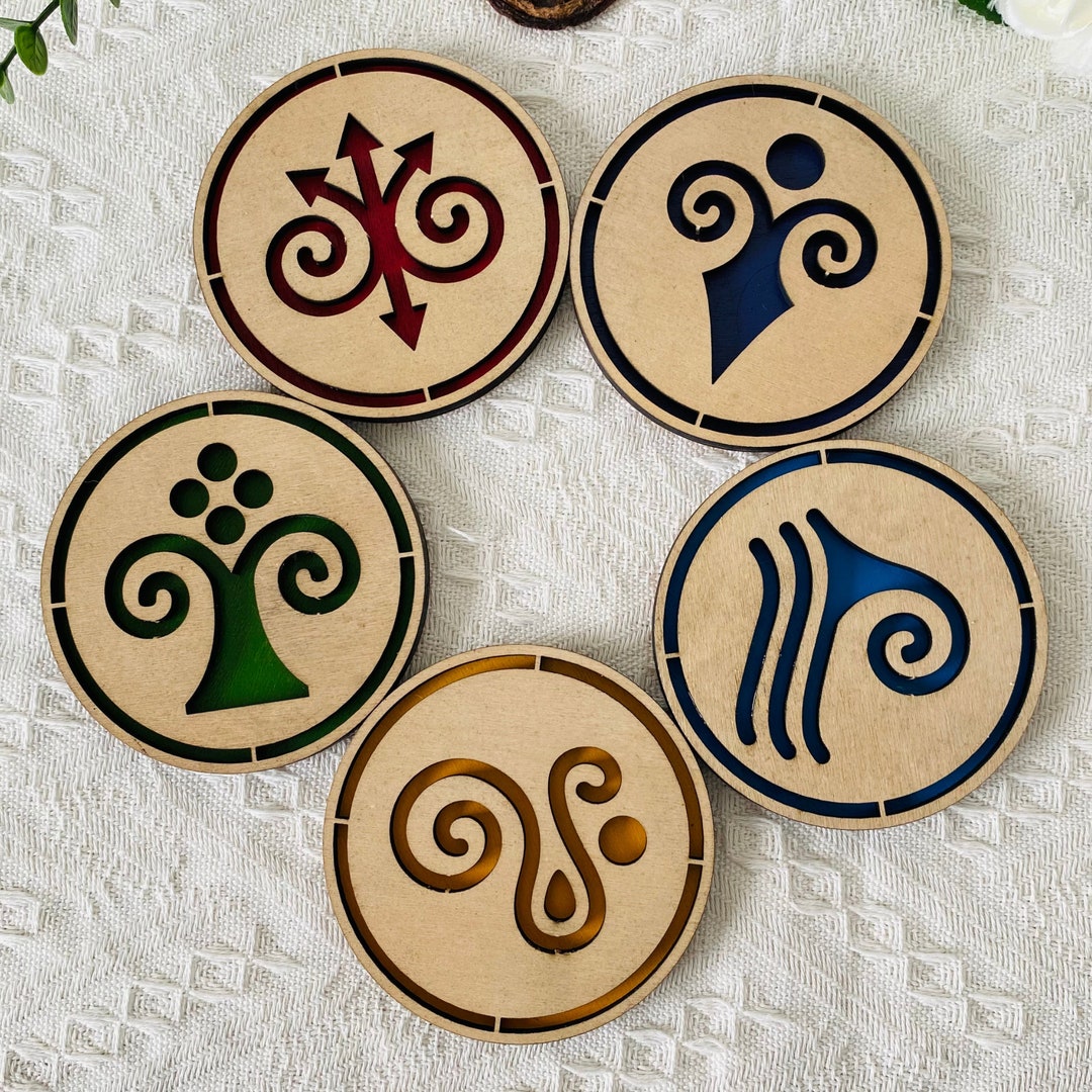 Set of 5 Elements Coasters, Air, Water, Earth, Fire, Spirit Elements ...