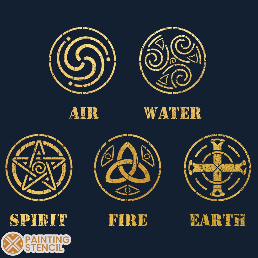 Five Elements Stencil, Air Water Earth Fire Spirit Elements Stencil ...