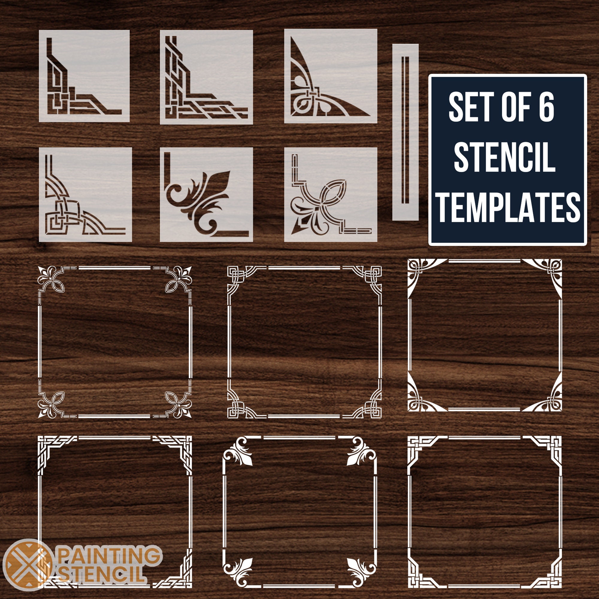 Victorian Corner Stencil, Set of 6 Corner Frame Stencils, Corner Frame ...