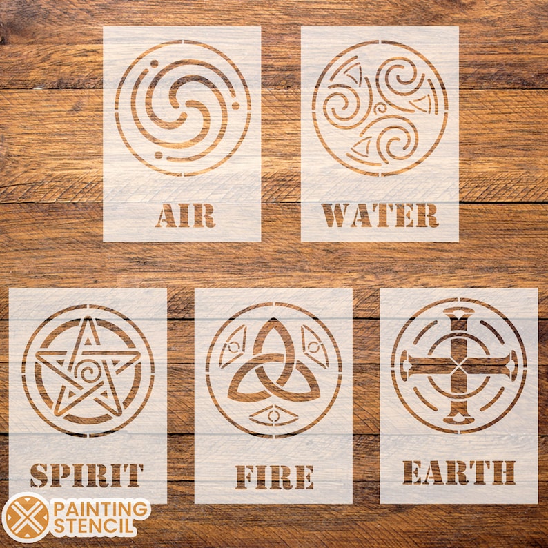 Elements Stencil, Air Water Earth Fire Spirit Elements Stencil ...