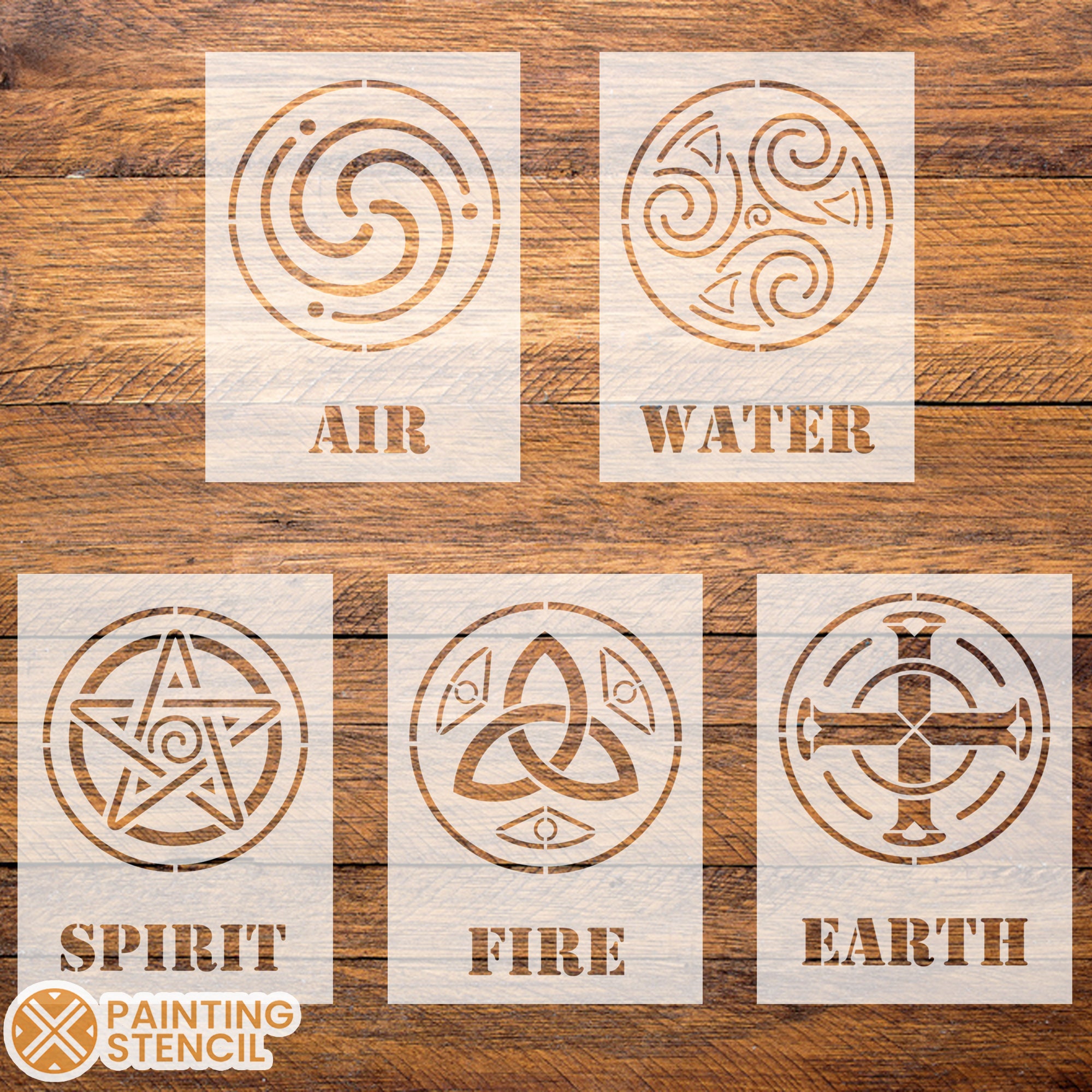 Five Elements Stencil, Air Water Earth Fire Spirit Elements Stencil ...