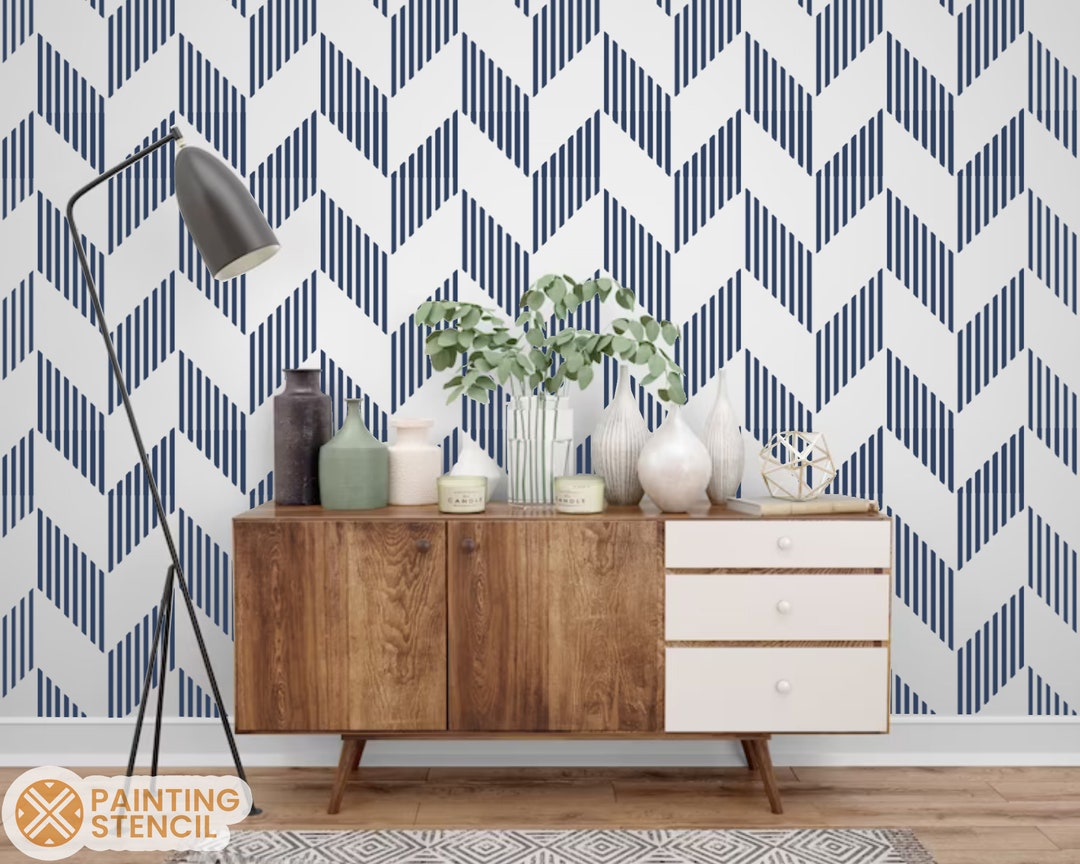 Herringbone Wall Stencil Scandinavian Design Wall Stencils Reusable ...