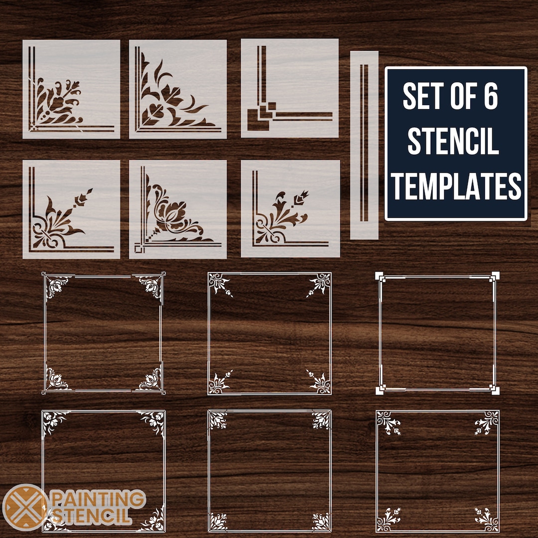 Set of 6 Stencil Templates, Set 6 Corner Frame Stencils, Victorian ...
