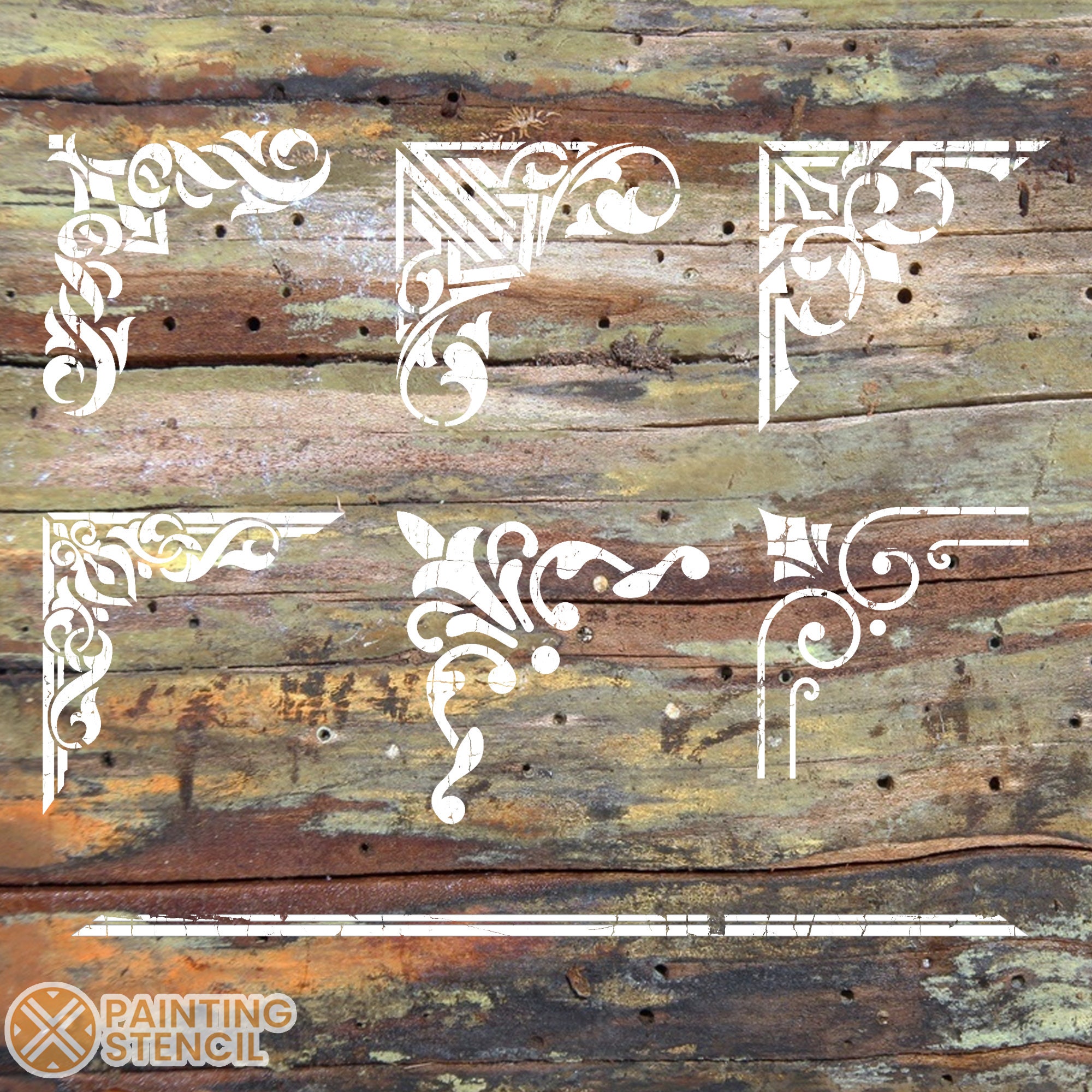 Set of 6 Stencil Templates, Set of 6 Corner Frame Stencils Victorian ...