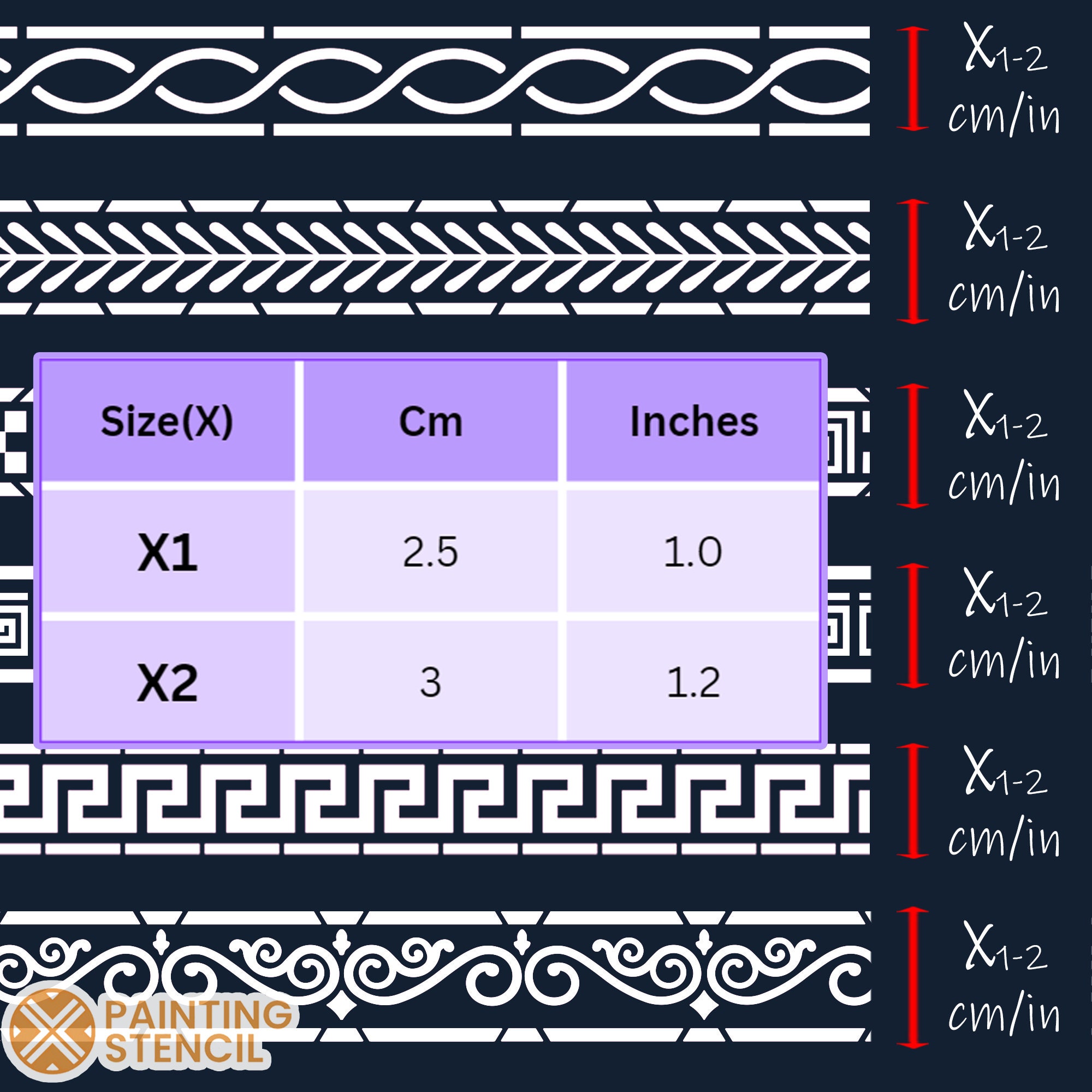 A4 Border Stencil Set, Border Stencils for Wood , Greek Border Stencil ...