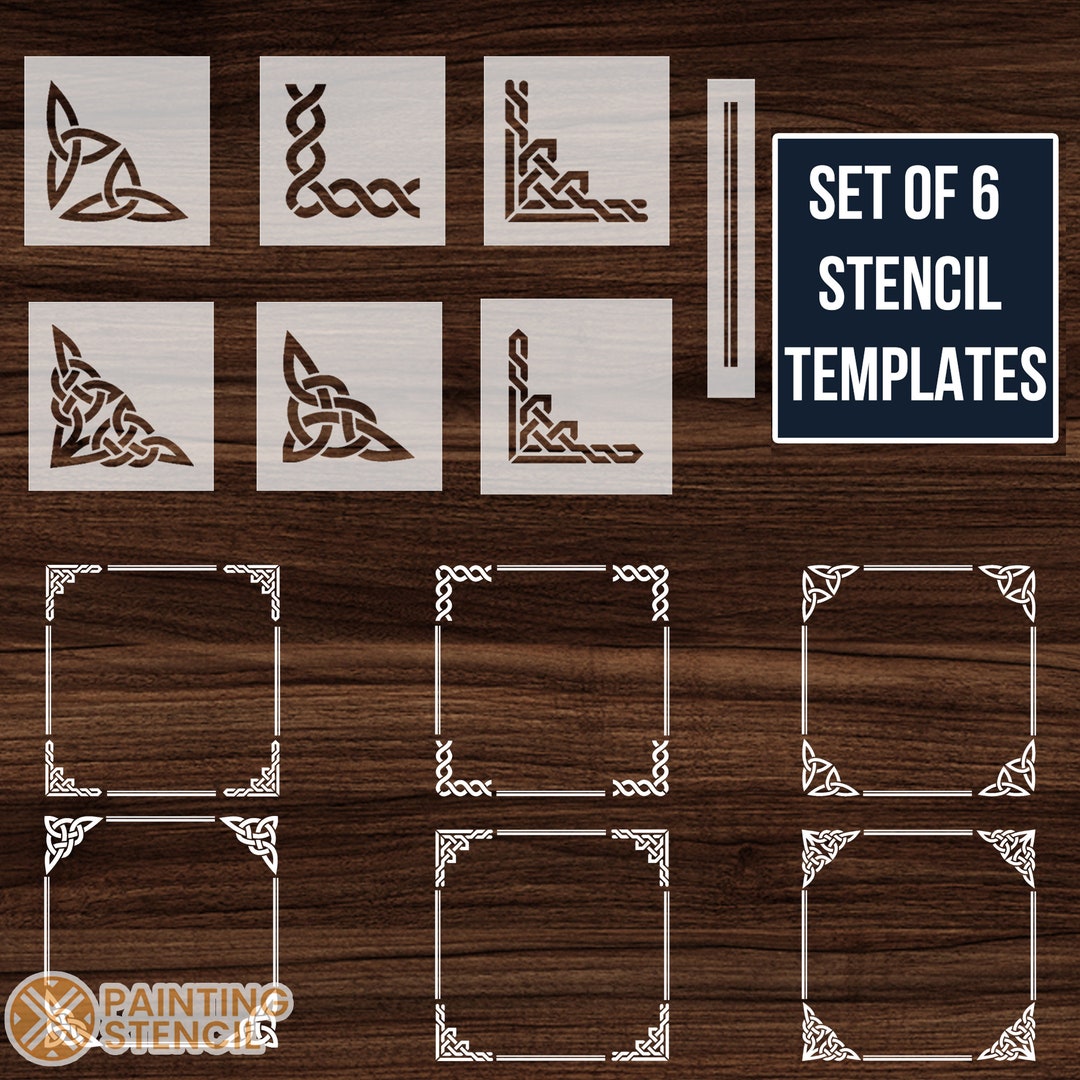 Set of 6 Celtic Corner Frame Stencils, Set of 6 Celtic Stencil ...