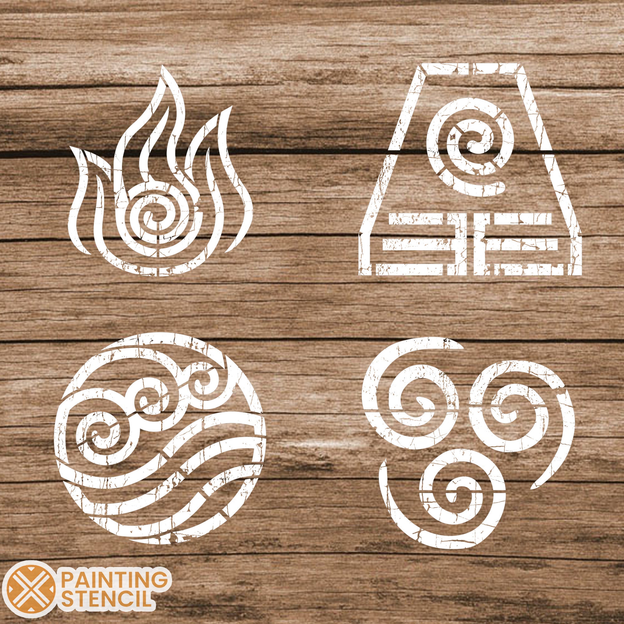 Four Elements Stencil, Air Water Earth Fire Elements Stencil, Set of 4 ...