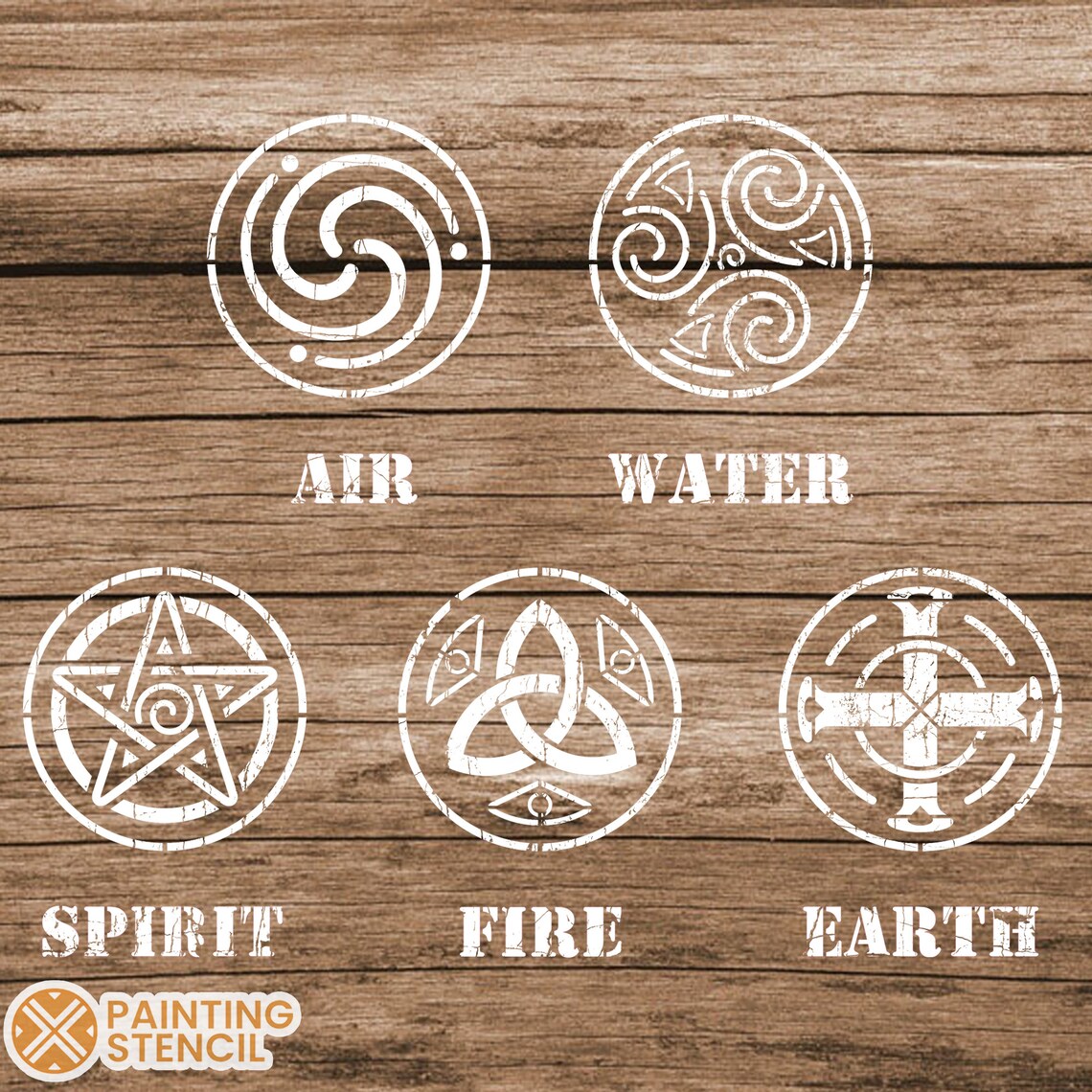 Five Elements Stencil, Air Water Earth Fire Spirit Elements Stencil ...