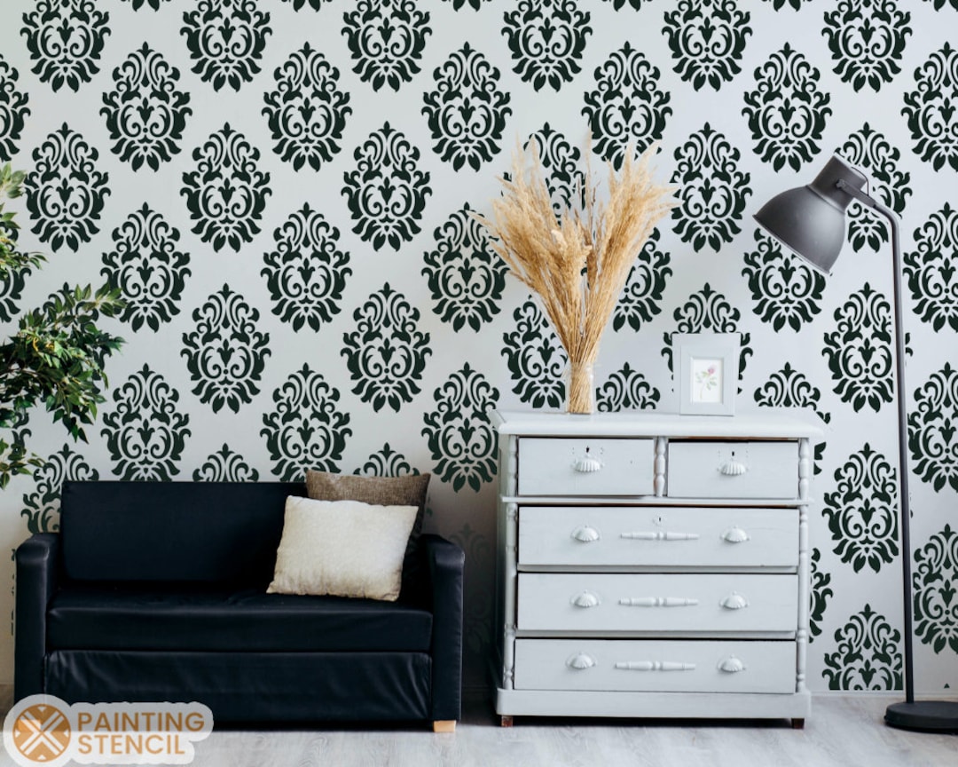 Damask Pattern Wall Stencil - Damask Stencil, Pattern Stencil, Damask ...
