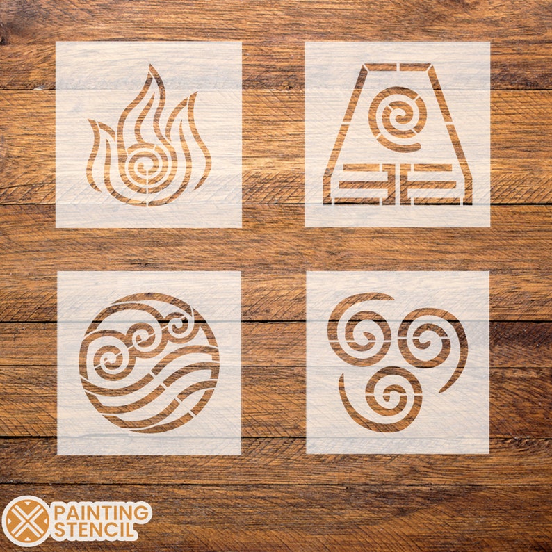 Four Elements Stencil, Air Water Earth Fire Elements Stencil, Set of 4 Elements Stencils, 4 ...