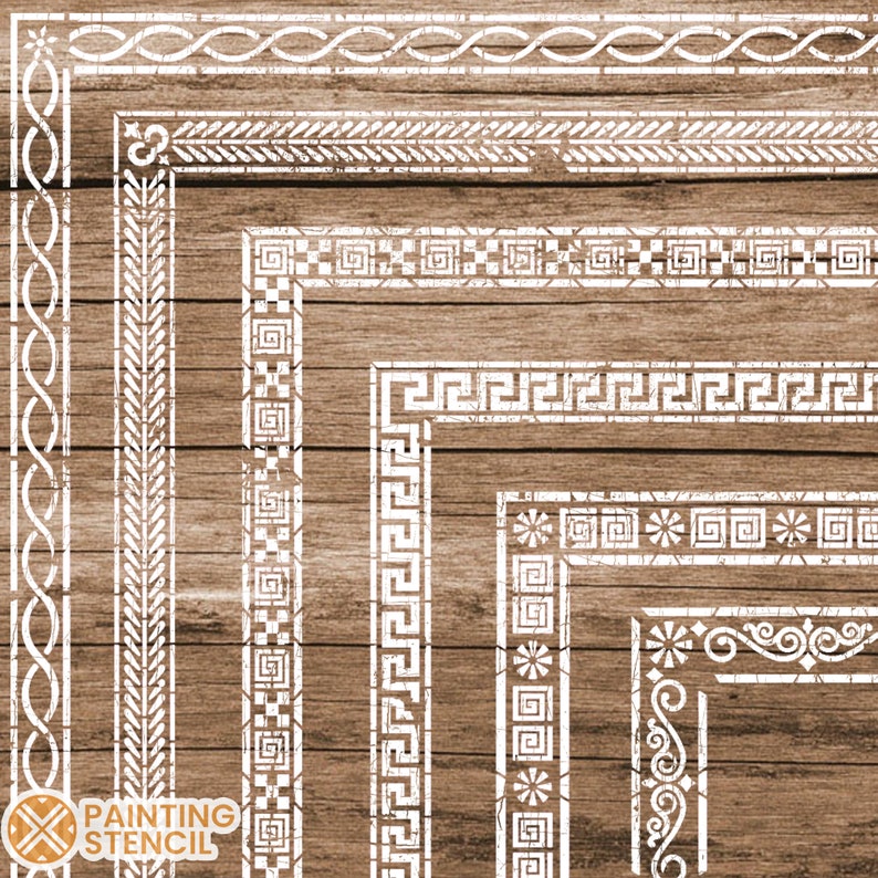 A4 Border Stencil Set, Border Stencils for Wood , Greek Border Stencil ...