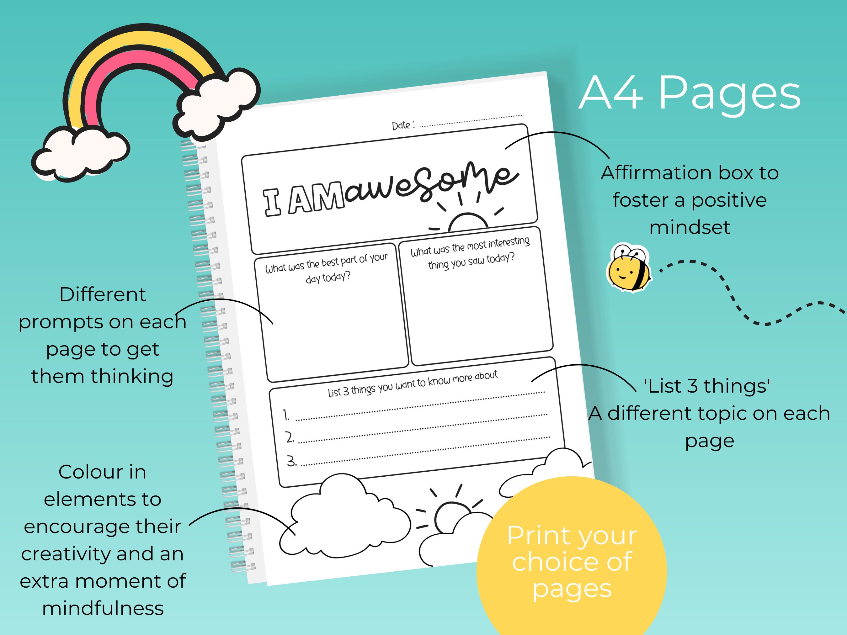 Printable Kids Gratitude Journal - Printable Daily Affirmations ...