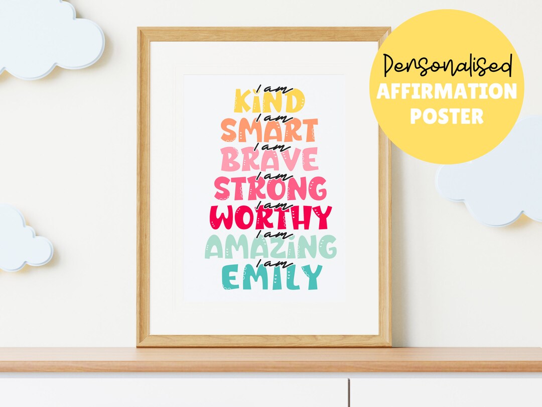 Personalized Kids Affirmation Poster Positive Room Decor Custom Name ...