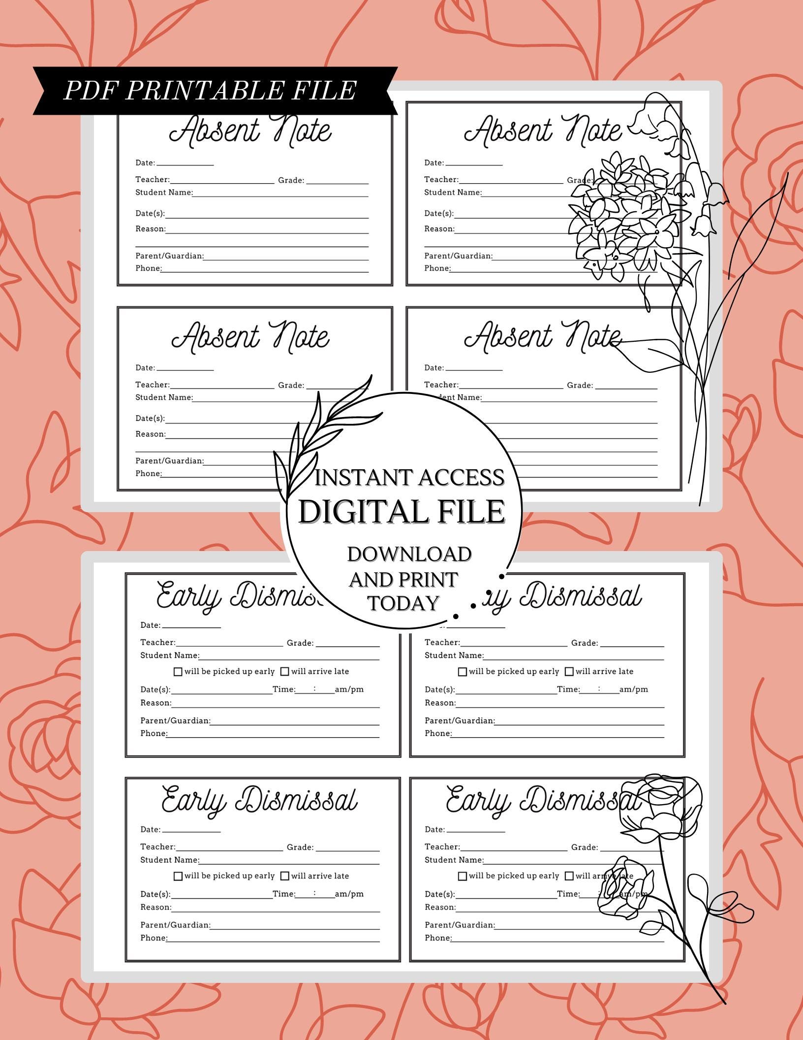 Printable School Excuse Notes: Absent, Late, Dismissal (PDF Download ...