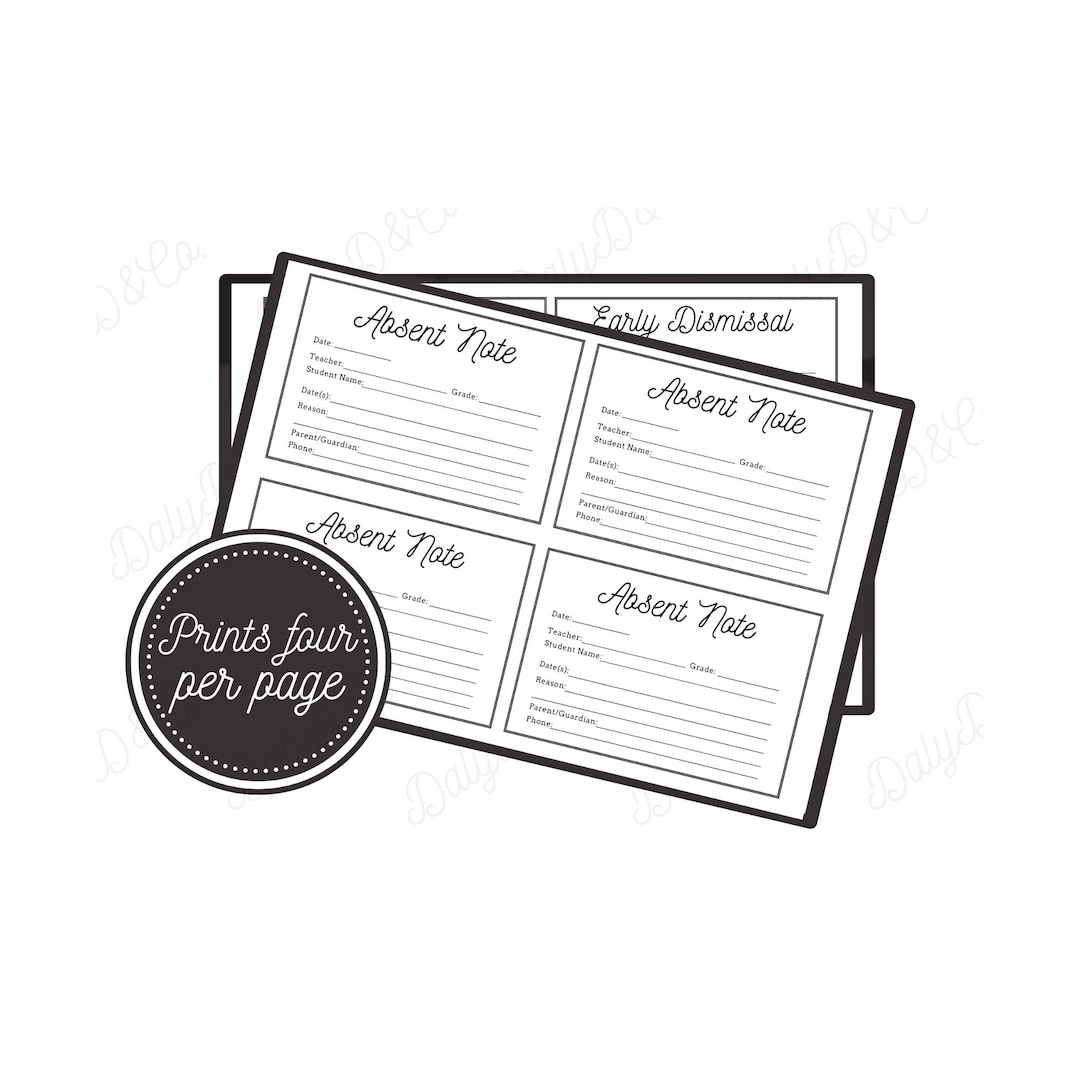 Printable School Excuse Notes: Absent, Late, Dismissal (PDF Download ...