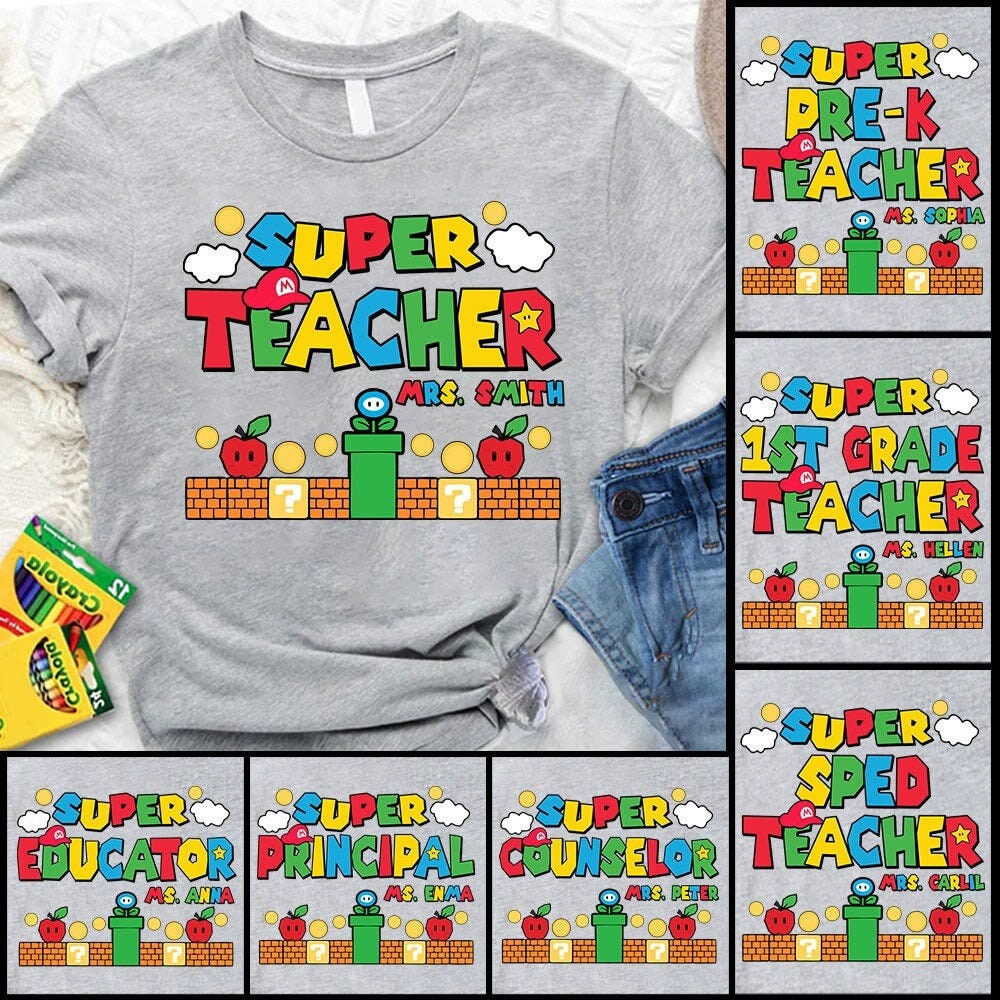 Personalized Super Mario Teacher T-shirt Teacher Shirt Back - Etsy