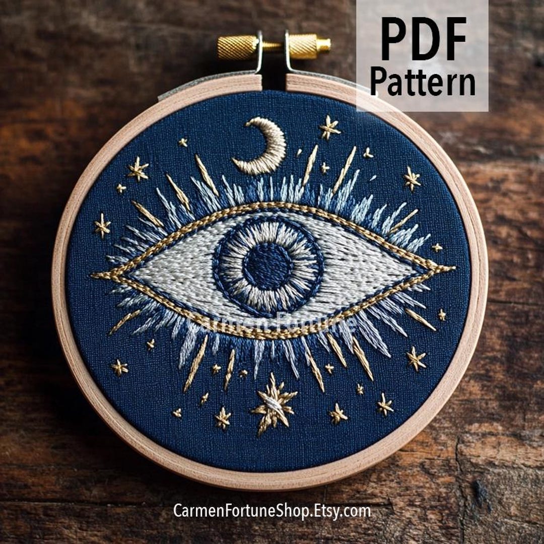 Hand Embroidery Pattern PDF, Mystic Third Eye With Moon and Stars ...
