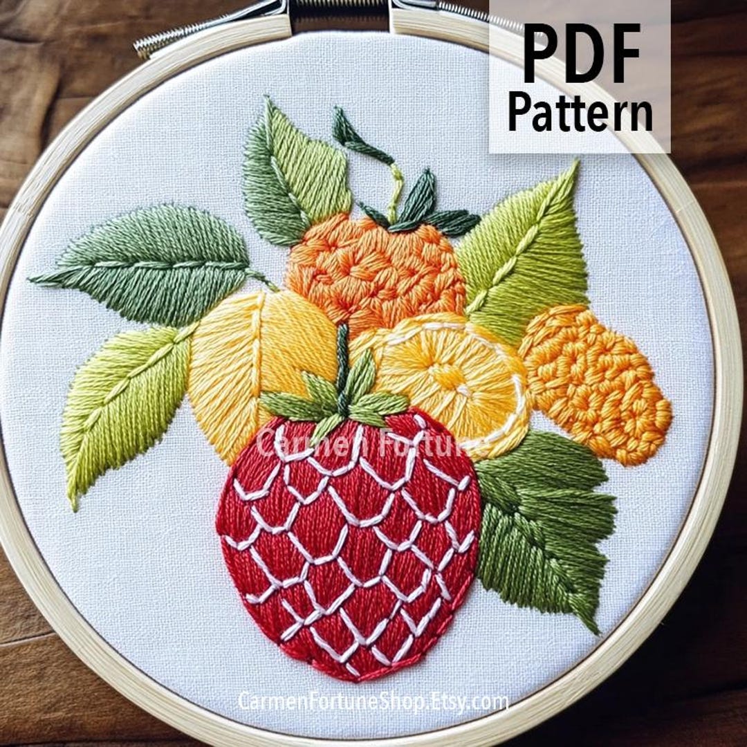 Fruit Basket Hand Embroidery Pattern: Strawberry & Citrus Hoop Art (PDF ...