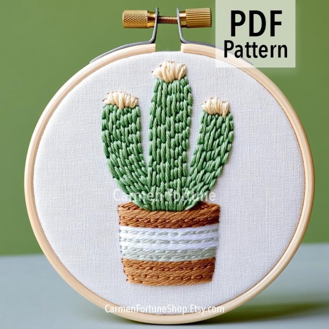 Cactus Hand Embroidery Pattern PDF, Modern Plant Embroidery, DIY ...
