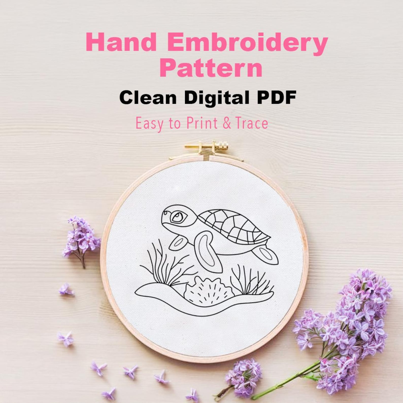 Sea Turtle Hand Embroidery Pattern PDF, Summer Ocean Animal Hoop Art ...