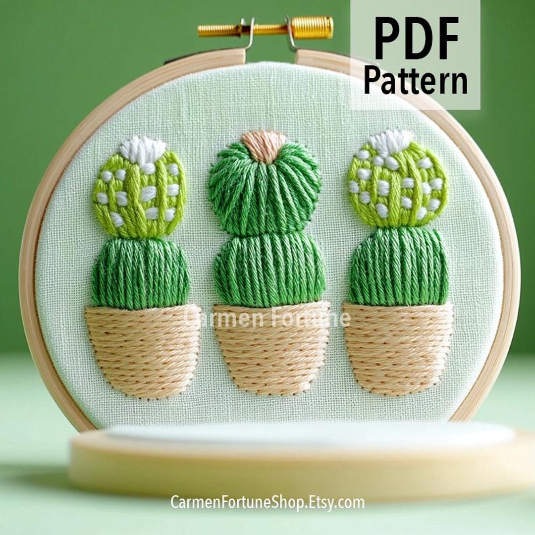 Cactus Hand Embroidery Pattern: DIY Succulent Hoop Art (PDF Download ...
