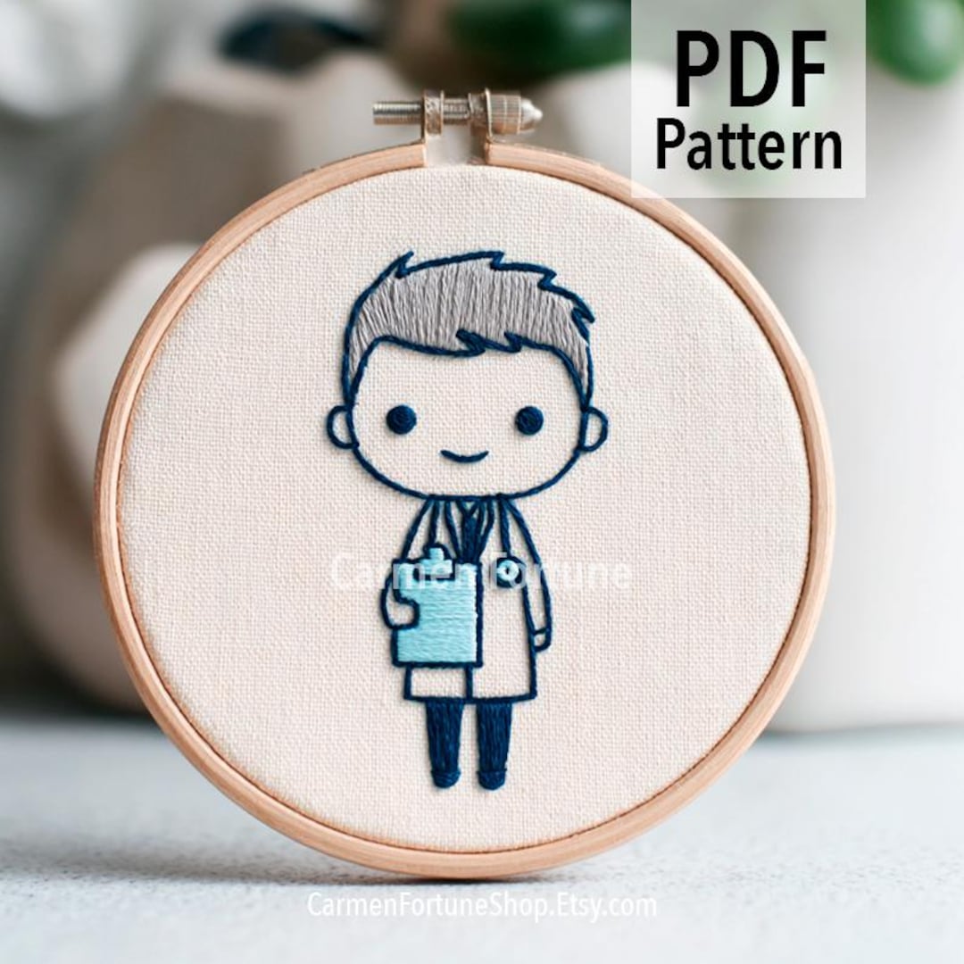 Hand Embroidery Pattern PDF, Cute Male Doctor Chibi Design With Medical ...