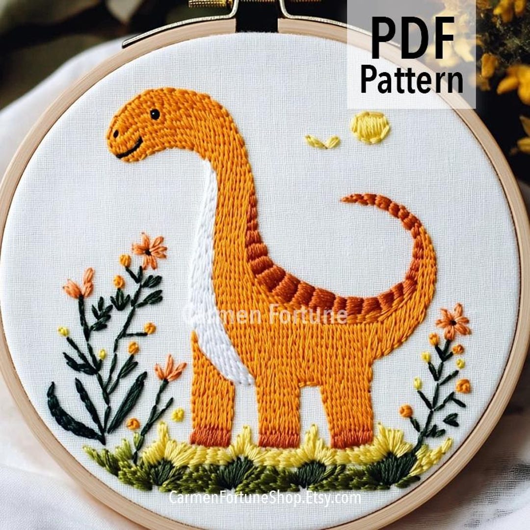 Dinosaur Hand Embroidery Pattern PDF, Little Dino, Cute Animal Nursery ...