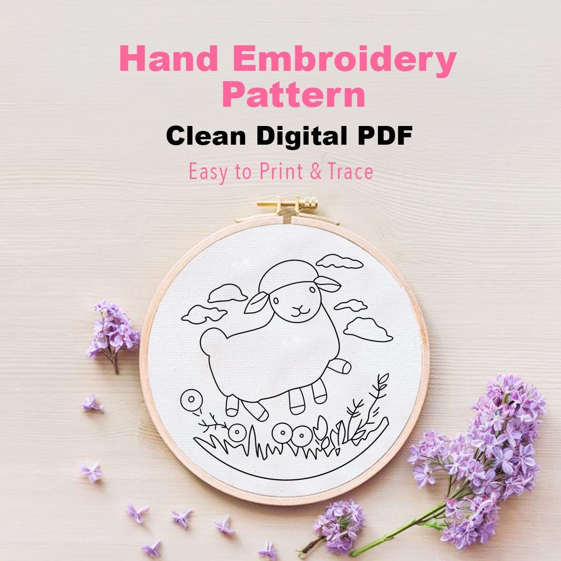 Sheep Hand Embroidery Pattern PDF, Lamb, Cute Farm Animal With Flowers ...