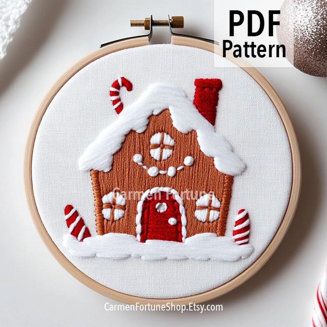 Hand Embroidery Pattern PDF, Christmas Gingerbread House Embroidery ...