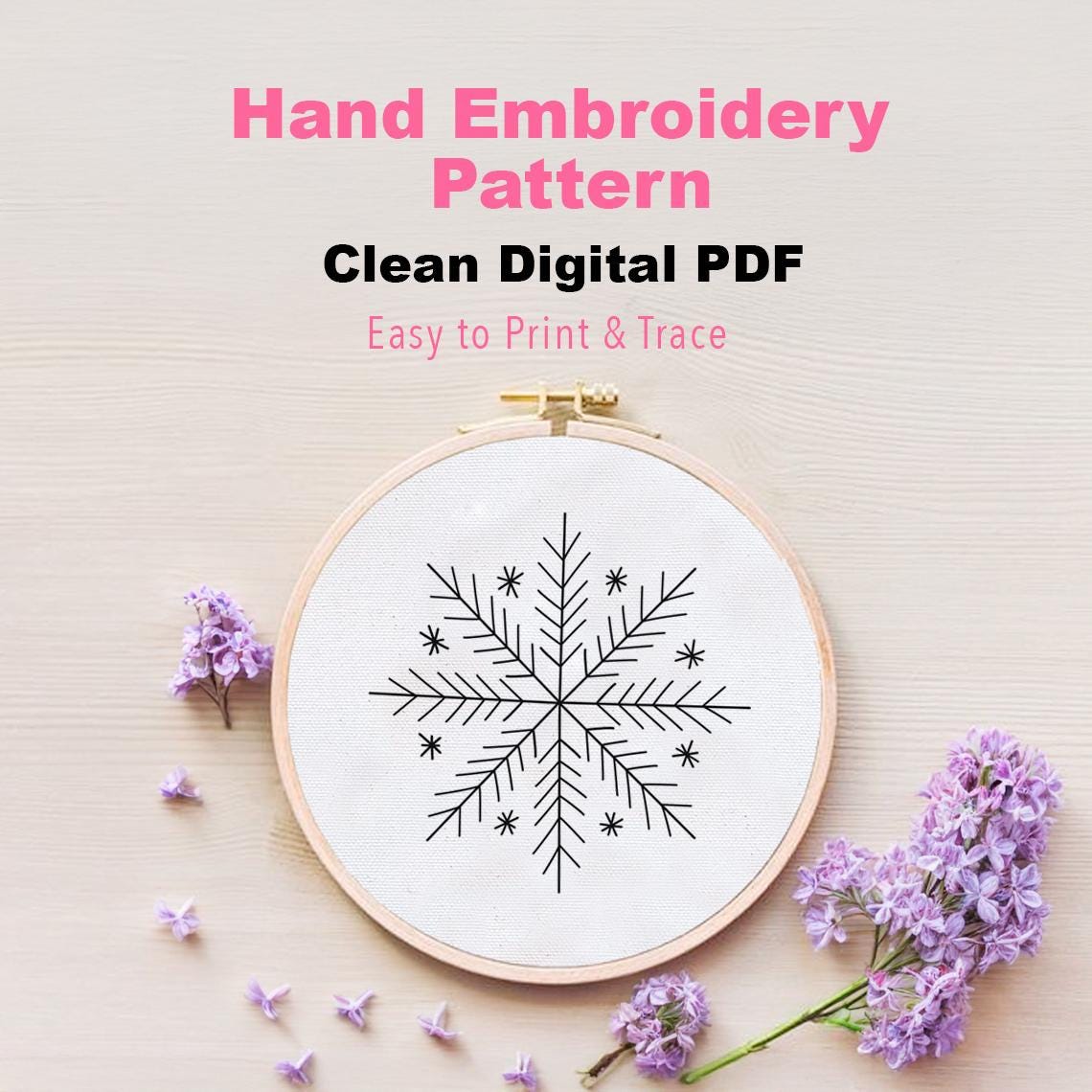 Snowflake Hand Embroidery Pattern PDF, Winter Hoop Art With White ...