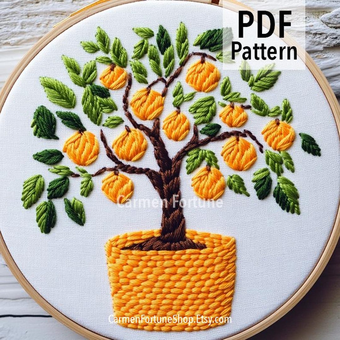Hand Embroidery Pattern PDF, Lemon Tree Embroidery Design, DIY Fruit ...