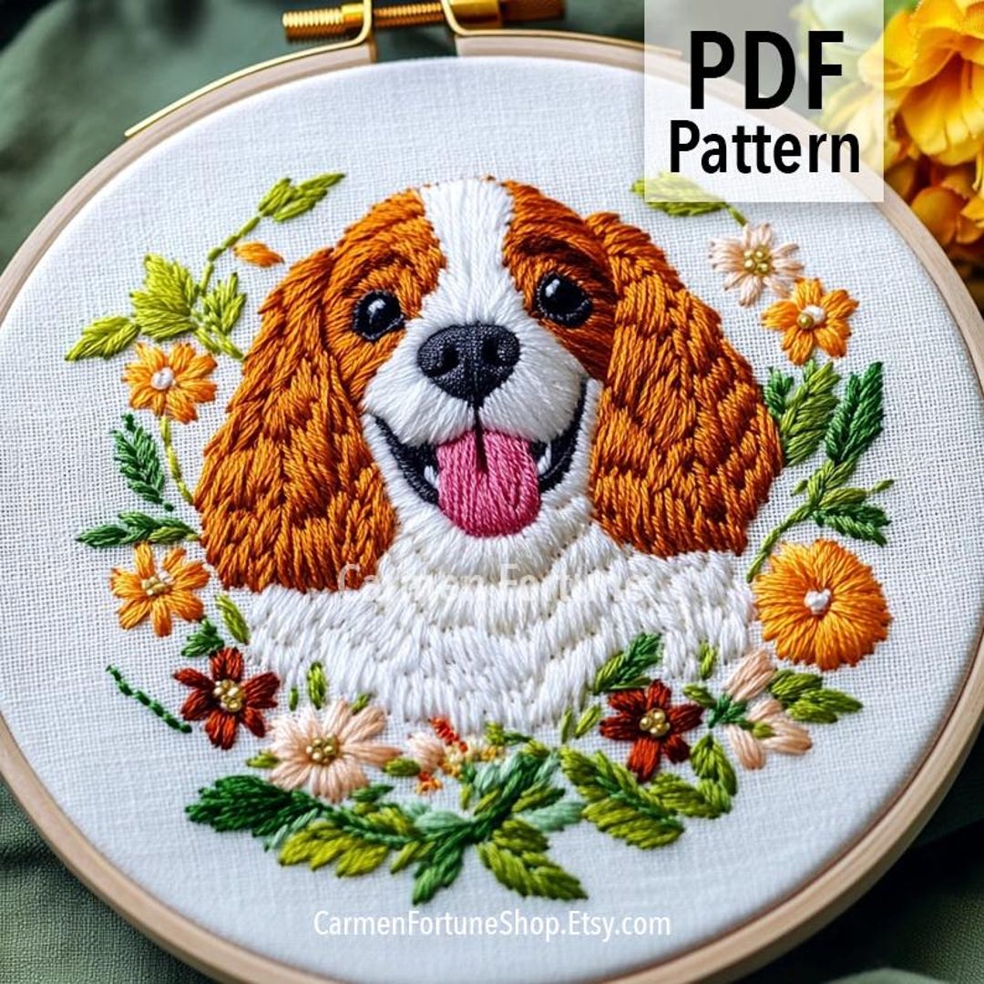 Cavalier King Charles Spaniel Hand Embroidery Pattern PDF, Dog ...