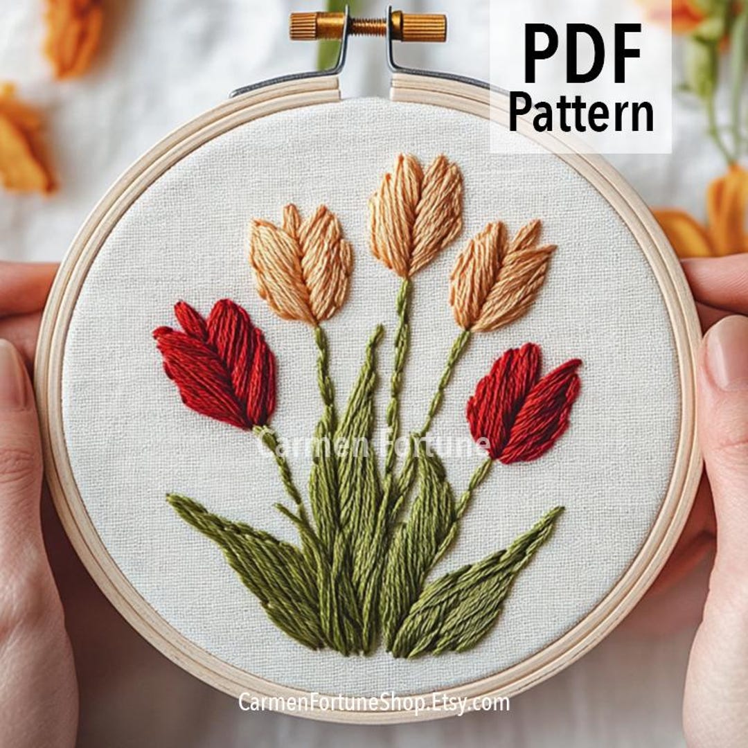 Tulip Hand Embroidery Pattern PDF, Flower Embroidery, DIY Hoop Art for ...