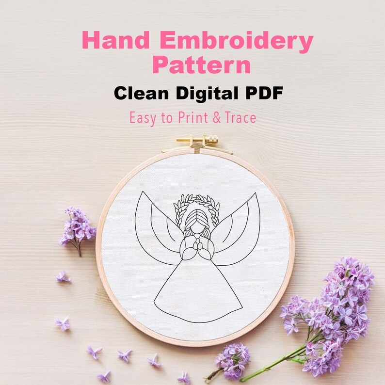 Angel Hand Embroidery Pattern PDF, Christmas Hoop Art With Halo and ...