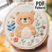 Bear Hand Embroidery Pattern PDF, Cute Woodland Animal Nursery ...