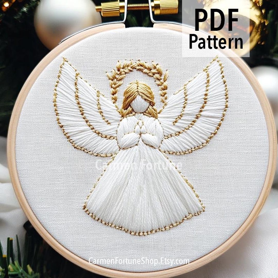 Angel Hand Embroidery Pattern PDF, Christmas Hoop Art With Halo and ...